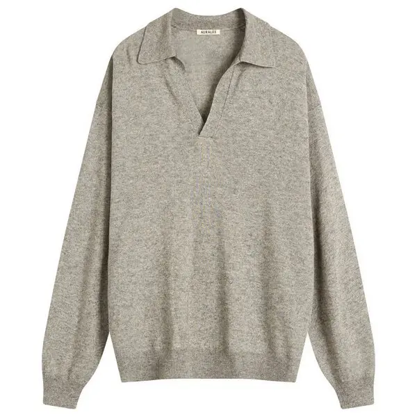 Auralee Super Fine Cashmere Silk Knit Skipper Polo In Top Grey